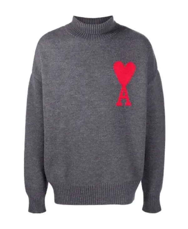 Ami High-neck Knitted Sweater With Applique - Black