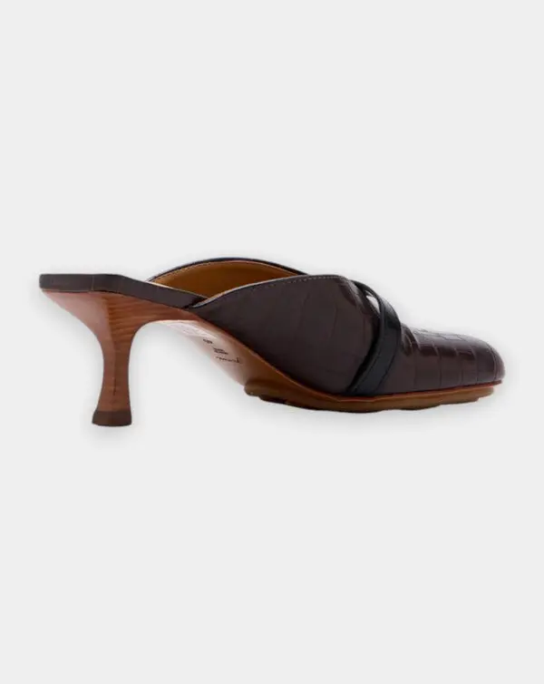 GANNI Croc-effect Buckled Heeled Mules - Black