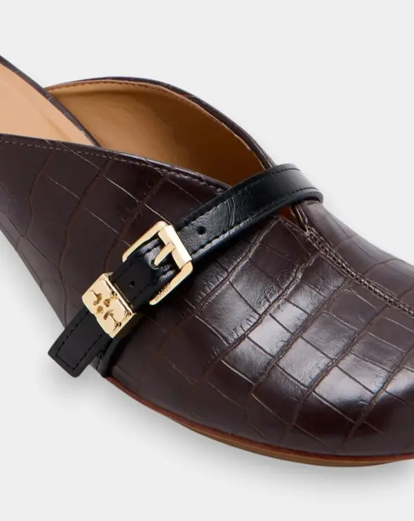 GANNI Croc-effect Buckled Heeled Mules - Black