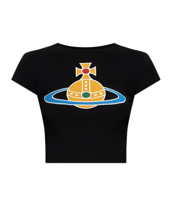 VIVIENNE WESTWOOD Logo Printed Ribbed T-shirt - Black