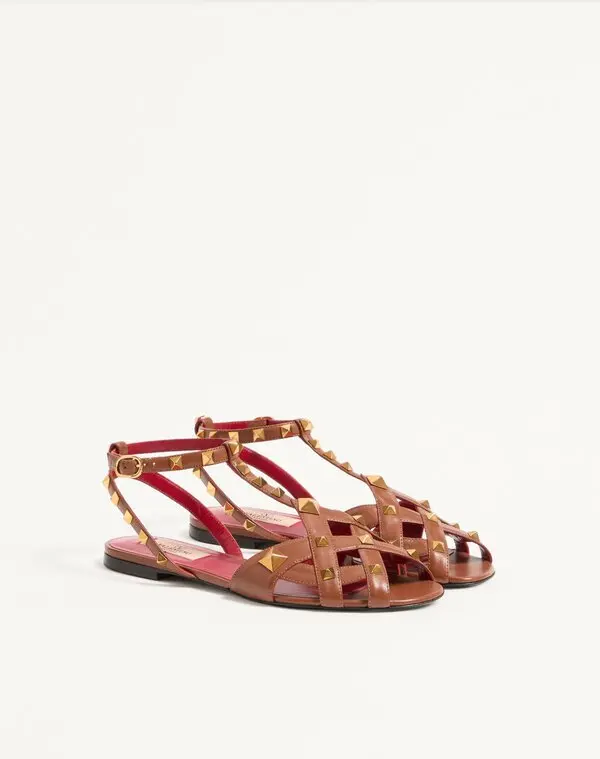 Valentino Garavani Studded Buckled Flat Sandals - Brown