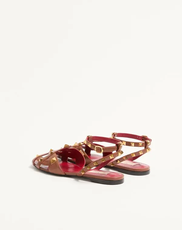 Valentino Garavani Studded Buckled Flat Sandals - Brown