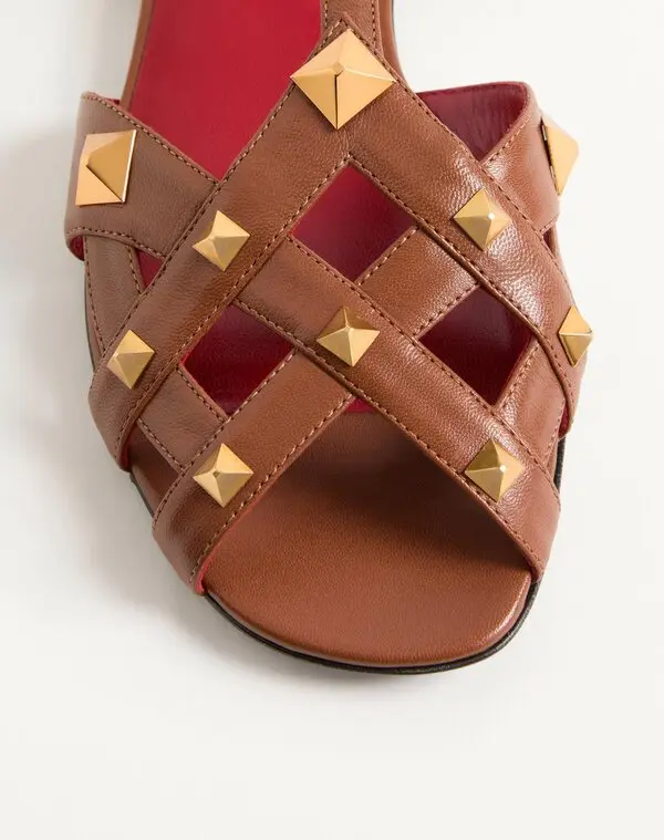 Valentino Garavani Studded Buckled Flat Sandals - Brown