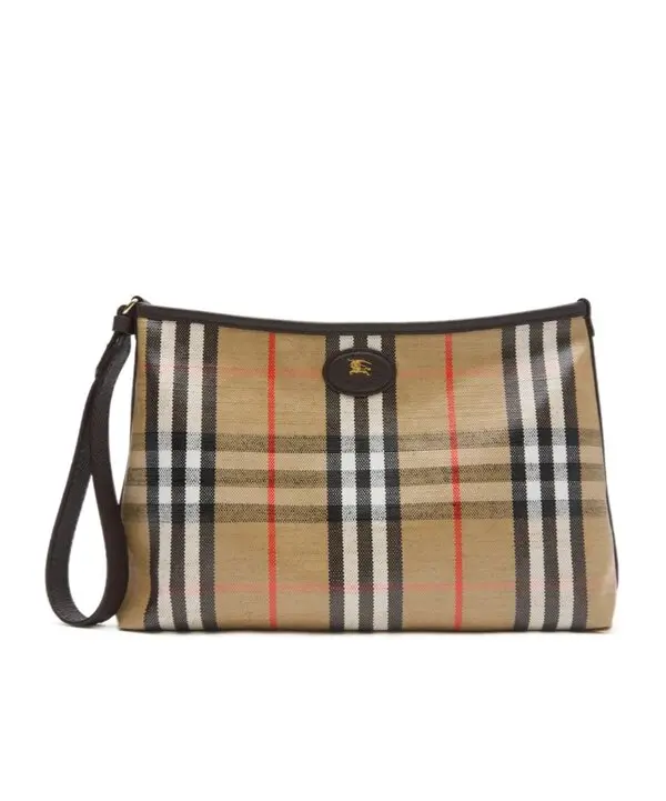 Burberry Highlands Checked Pouch - Sand Beige