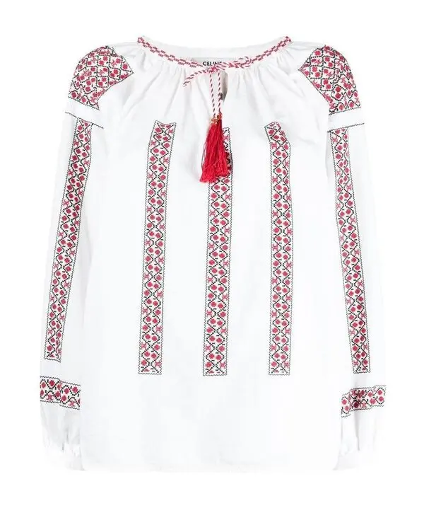 Celine Embroidered Folk Blouse - Optical White