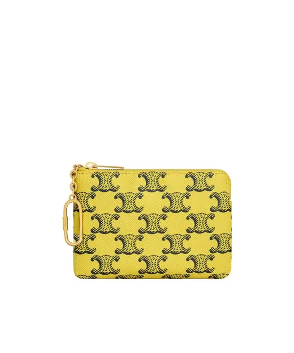 Celine Coin Purse In Triomphe Canvas - Yellow/navy Blue
