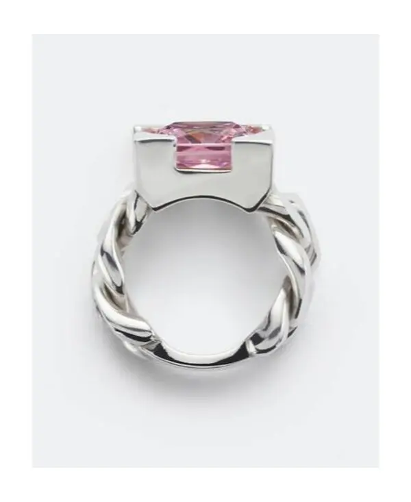Bottega Veneta Silver Link Ring With Stone