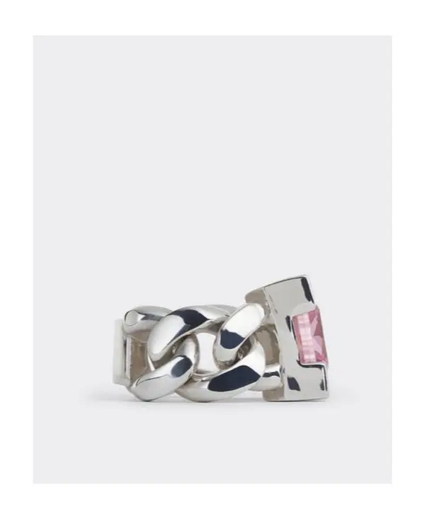 Bottega Veneta Silver Link Ring With Stone