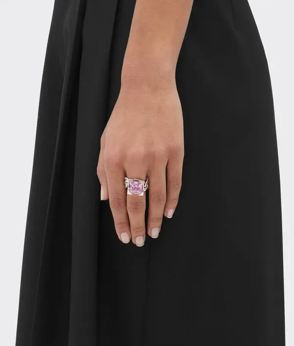 Bottega Veneta Silver Link Ring With Stone