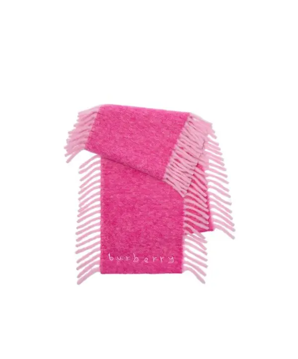 Burberry Logo Embroidered Fringed Happy Scarf - Bow Pink/jam Pink