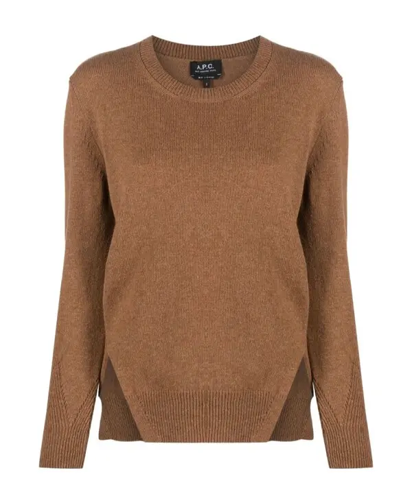 A.p.c. Crewneck Jumper With Side Slits - Brown