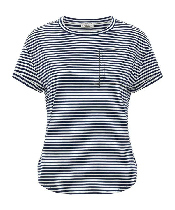 Brunello Cucinelli Striped Crewneck T-shirt With Chest Pocket