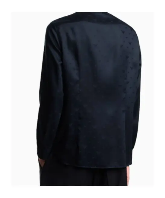 Emporio Armani Patterned Jacquard Lyocell Shirt - Blue
