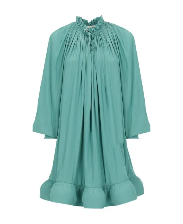LANVIN Pleated Dress With Ruffled Collar And Hem - Blue