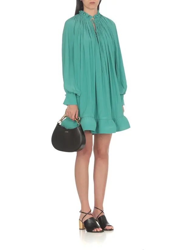 LANVIN Pleated Dress With Ruffled Collar And Hem - Blue