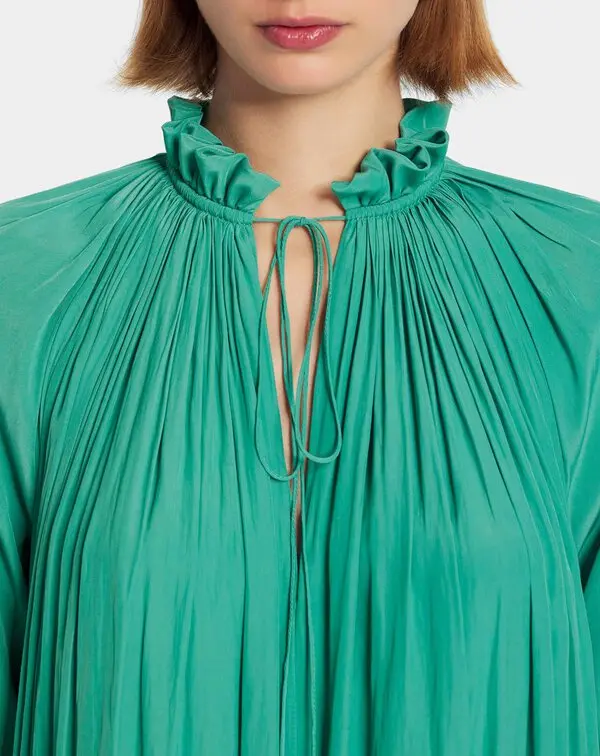 LANVIN Pleated Dress With Ruffled Collar And Hem - Blue