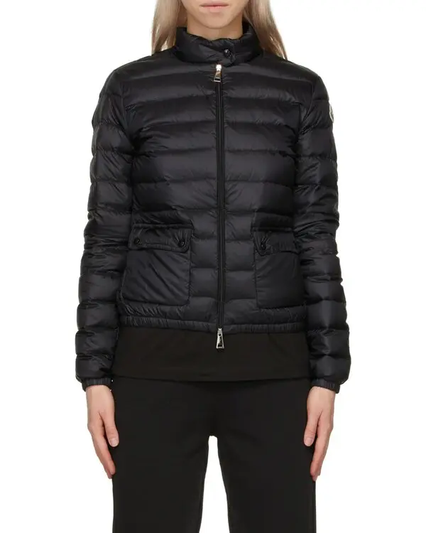 Moncler Short Padded Zip-up Jacket With Stand Collar - Black