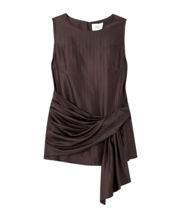 Loulou De Saison Fonda Draped Asymmetric Top - Dark Brown