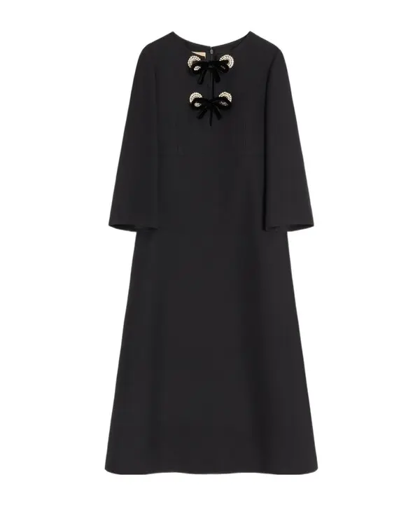 Valentino Garavani Crepe Couture Midi Dress With Rhinestone Embellishments