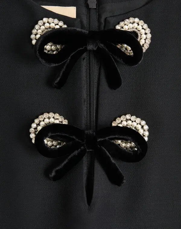 Valentino Garavani Crepe Couture Midi Dress With Rhinestone Embellishments