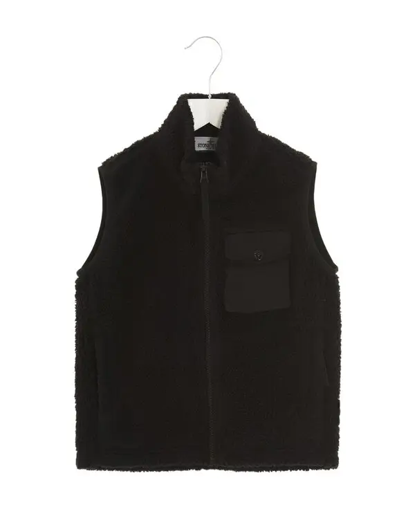 Stone Island Faux Shearling Logo Patch Gilet - Black