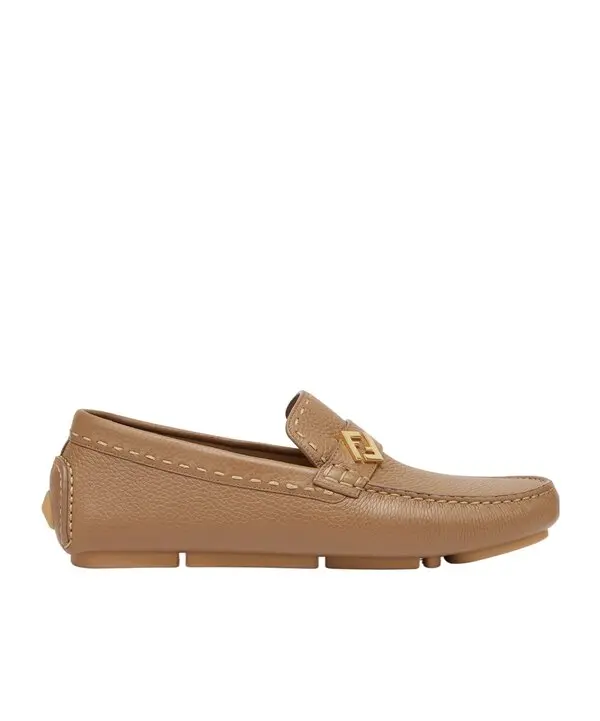 Fendi Beige Full-grain Leather Driving Loafers - Light Brown
