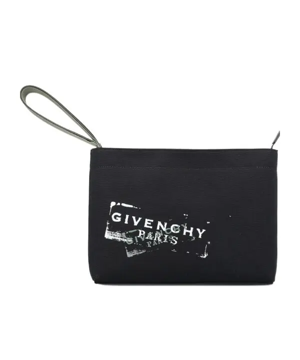 Givenchy Paris Logo Printed Zipped Pouch - Black