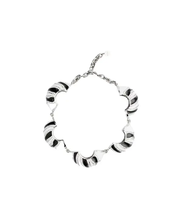 Jacquemus Zebra Effect Enamel Rhinestone Logo Necklace - Black And White Zebra