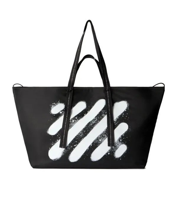 Off-White Diagonal Spray Top Handle Bag - Black And White