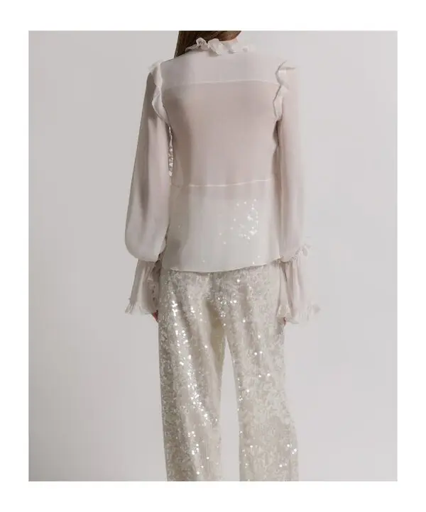 Alberta Ferretti Ruffled Front Tie Sheer Blouse