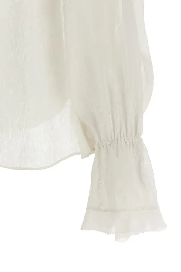 Alberta Ferretti Creponne Ruffled Blouse - White