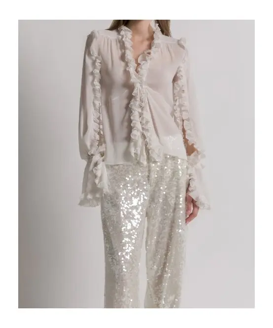 Alberta Ferretti Creponne Ruffled Blouse - White