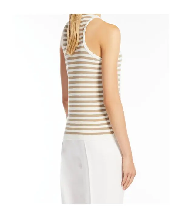 Max Mara Sleeveless Cotton Yarn Top With Ribbed Edges
