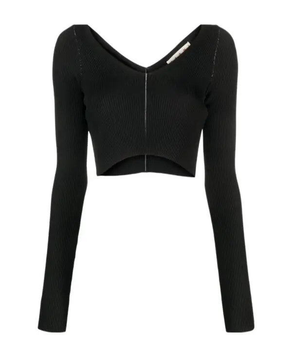 Marni V-neck Cropped Knit Top - Black