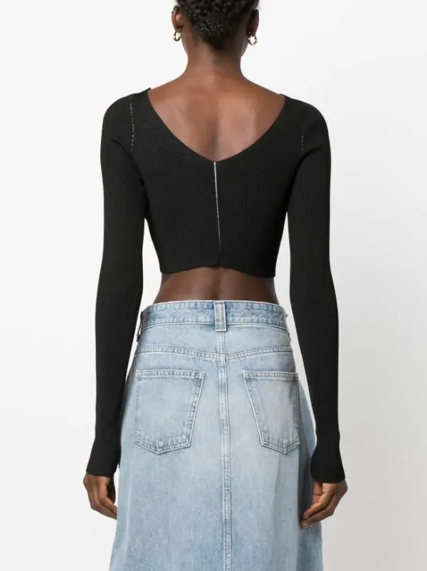 Marni V-neck Cropped Knit Top - Black