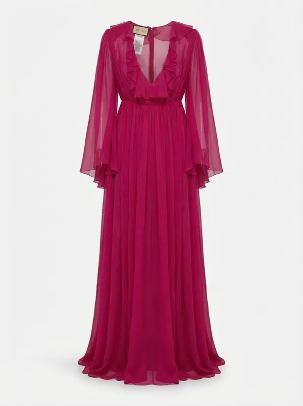Gucci Chiffon Ruffled Pleated Maxi Dress