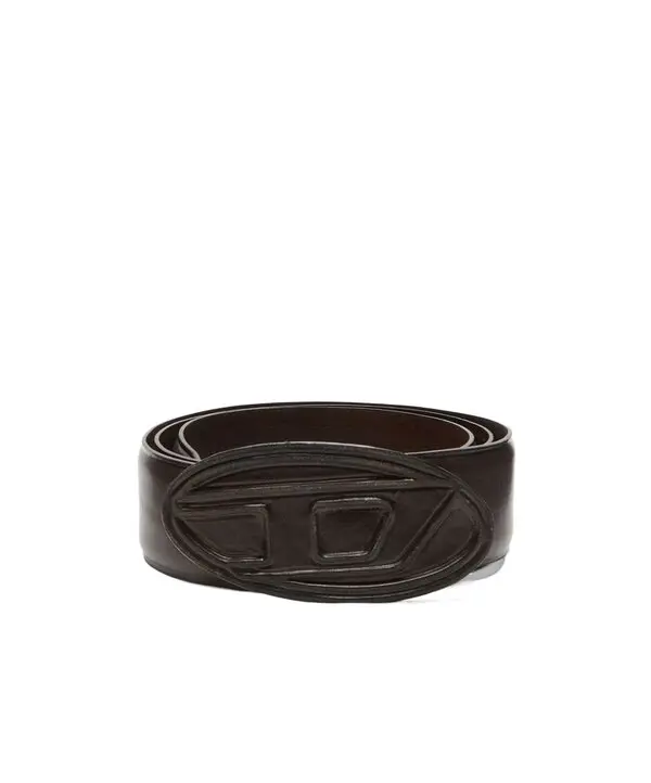 DIESEL® B-1dr Scratch Leather Belt - Dark Brown