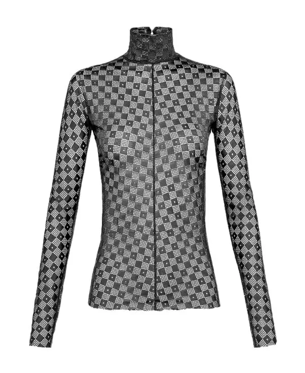 FORTE_FORTE Lace-detail High Neck Long Sleeve Top
