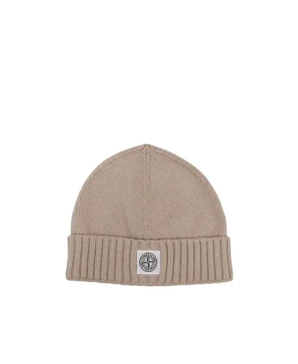 Stone Island Logo Patch Ribbed Beanie - Nude