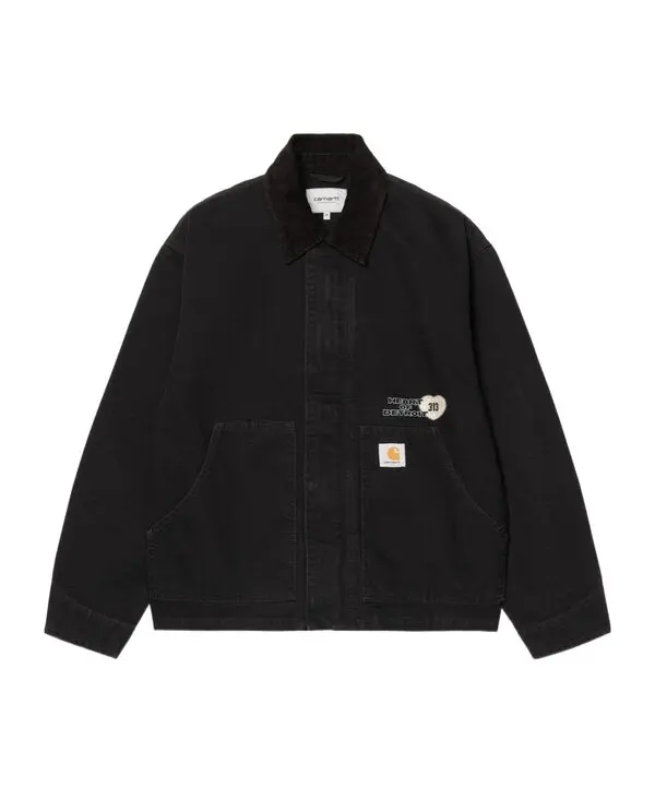 Carhartt Work In Progress Organic Cotton Utility Jacket With Graphic Prints - Black/black (heavy Stone Wash)