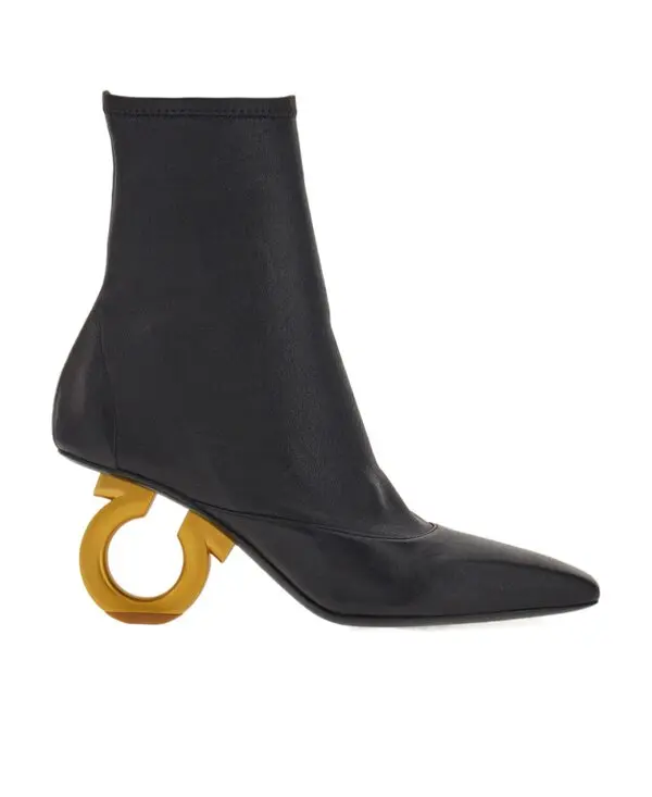 FERRAGAMO Pointed Toe Ankle Boots With Sculptural Heel