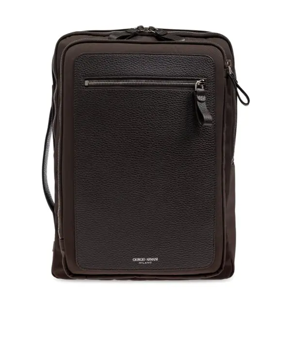 Giorgio Armani Logo Printed Zipped Backpack - Black