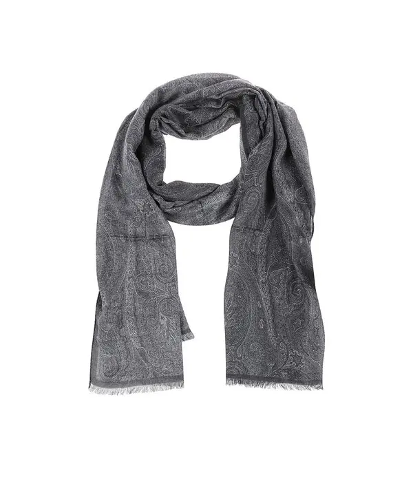 Etro Paisley Printed Frayed-edge Scarf - Gray