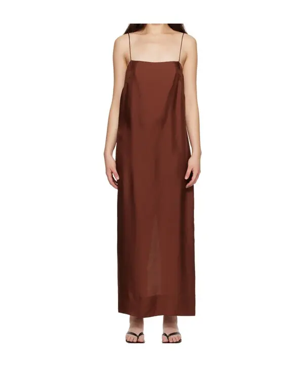 ST. AGNI Spaghetti Strap Slip Dress - Brown