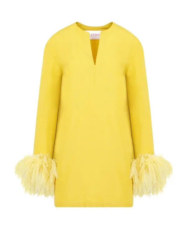 Valentino Garavani Feather-trim Long-sleeve Mini Dress - No
