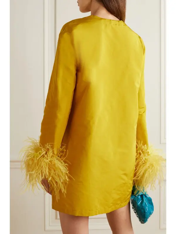 Valentino Garavani Feather-trim Long-sleeve Mini Dress