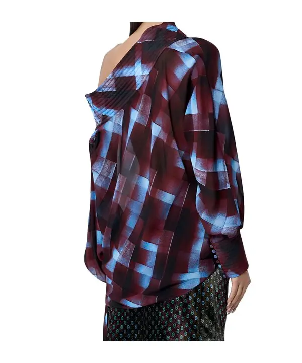 Dries Van Noten Asymmetrical Plaid Long Sleeve Shirt