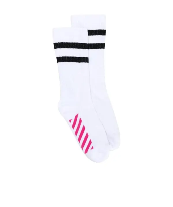 Off-White Striped Logo Crew Socks - White