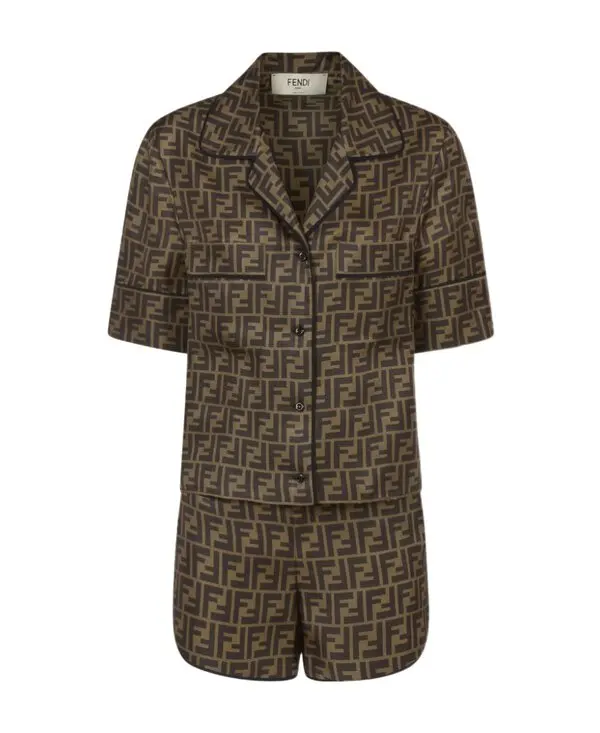 Fendi Ff Monogrammed Short-sleeved Pyjamas Set - Brown