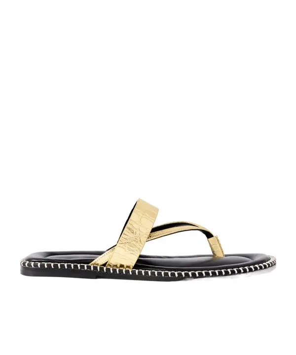 Dries Van Noten Metallic Crocodile Effect Flip Flops - Golden